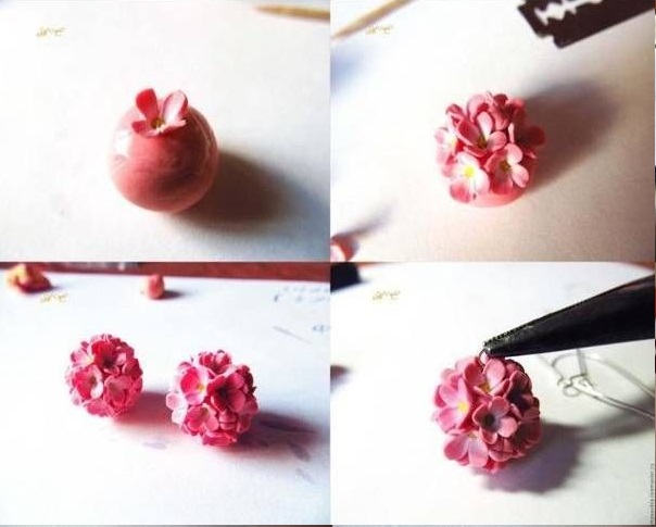 FIMO DIY tutorial earrings - cascade of flowers - FIMO DIY