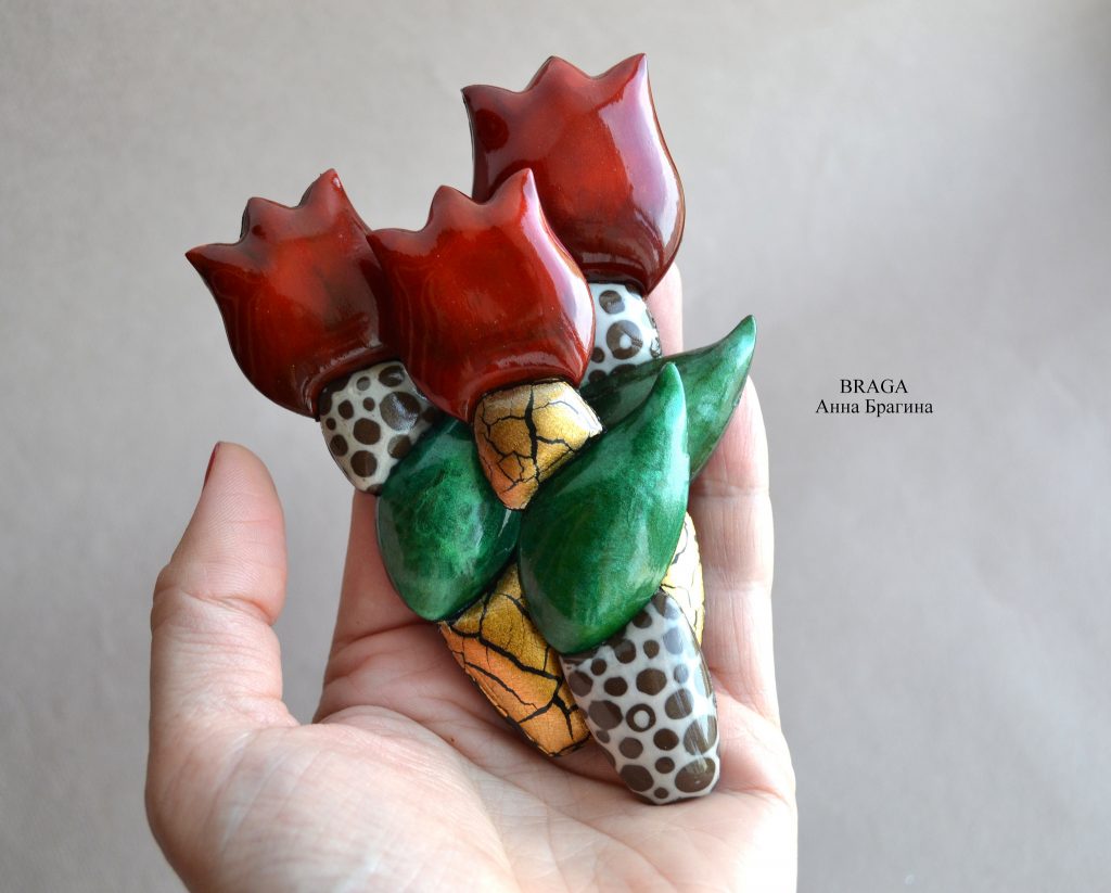 Polymer clay flower brooch tulip jewelry - FIMO DIY